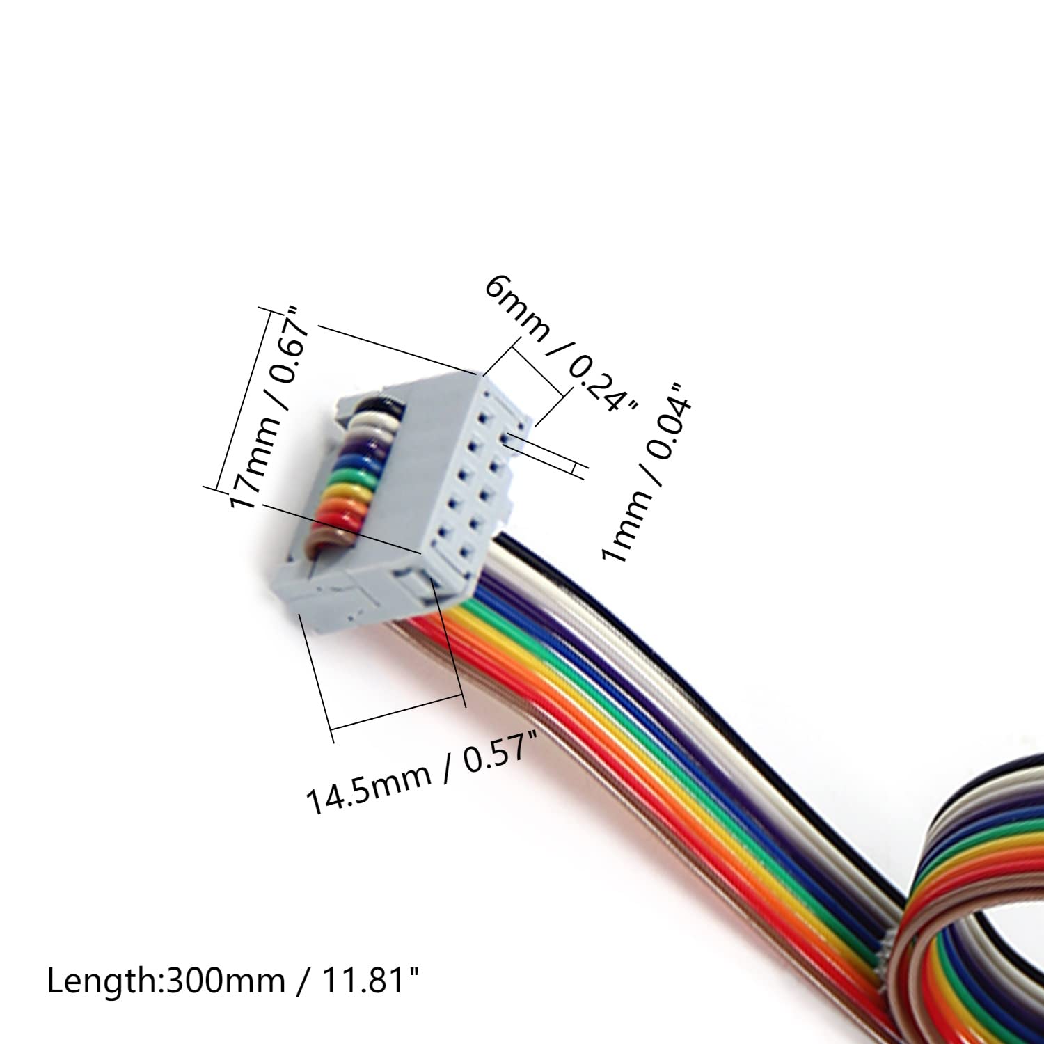 Fielect 2pcs IDC Rainbow Wire Flat Ribbon Cable 10 Pin 30cm Length 2.54mm Pitch