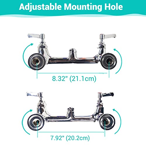 Aquaterior Upgraded Pre-Rinse Commercial Kitchen Faucet with Sprayer 44" Height Wall Mount Double Handle with Add-On 12" Rotatable Spout Pull Down for 2/3 Compartment Sink CUPC NSF CEC