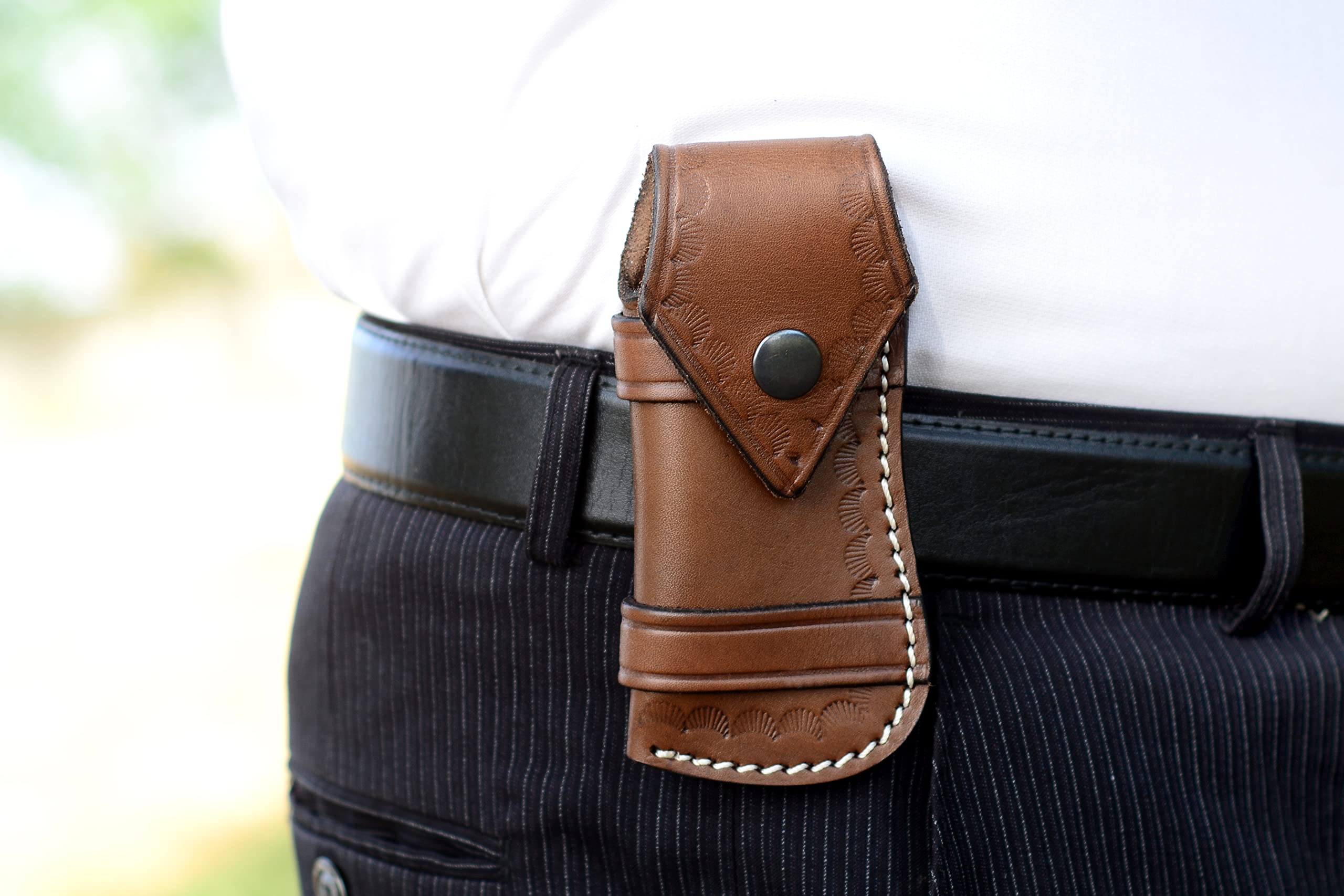 ALZAFASH Leather Knife Sheath, EDC Belt Knife Case Holder, Knife Holster for Belt, Pocket Knife Sheath for Folding Knives (Color:Brown)