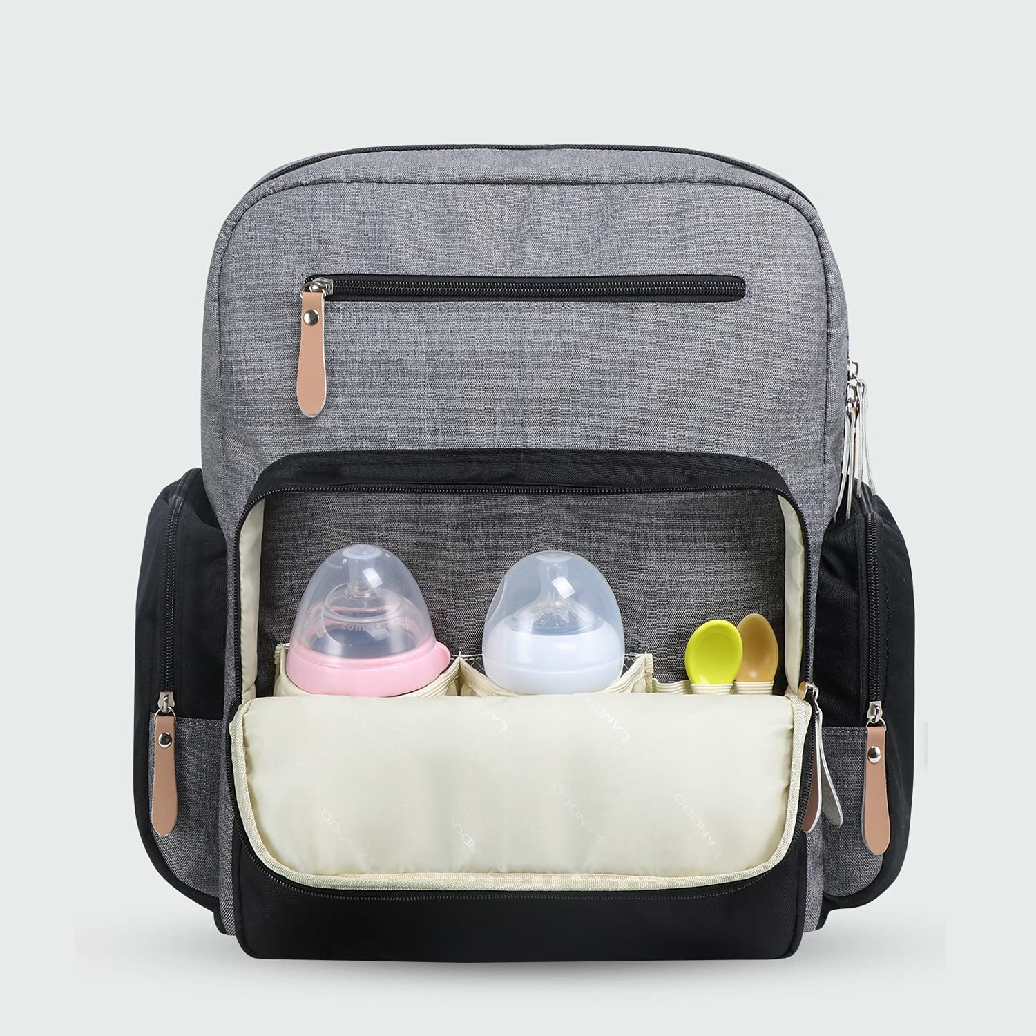 Land diaper bag multi-function waterproof travel backpack nappy bags insulated compartment pockets wipes pocket (navy blue)