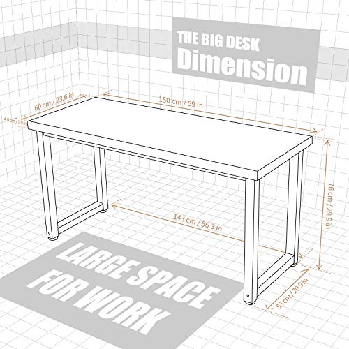 TOPSKY 59" Big Large Computer Office Desk 1.88" Thickness Desktop (Rustic Brown)