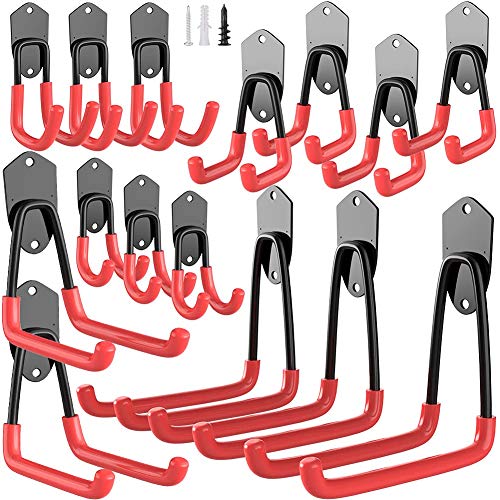 TORACK Garage Hooks Heavy Duty, 15 Pack Wall Mount Steel Utility Hooks&Hangers, Anti-Slip Rubber Coated, Garage Storage Organizer for Garden Tools, Power Tools, Ladders, Brooms, Bikes, Bulk Items