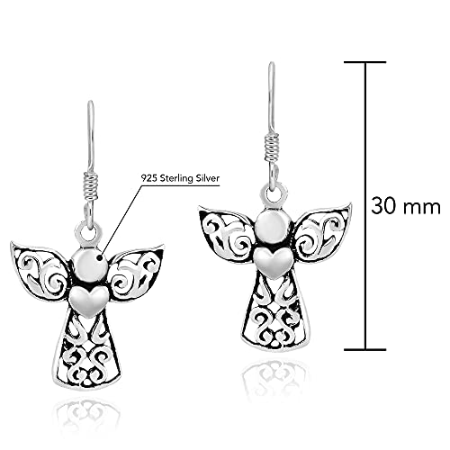 AeraVida Guardian Angel of Love Filigree Sterling Silver Dangle Earrings, 16x30mm