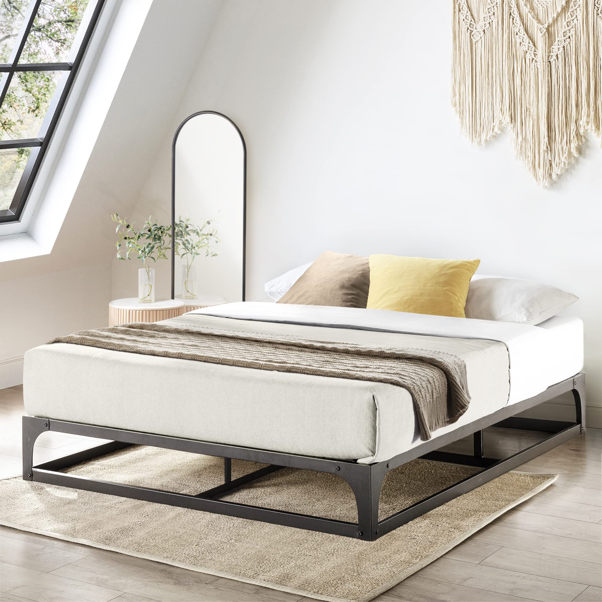 Mellow 9" Metal Platform Bed Frame w/Heavy Duty Steel Slat Mattress Foundation, King, Black