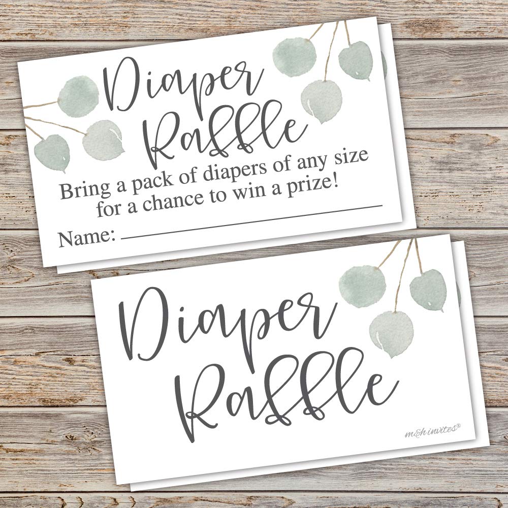 50 Pretty Greenery Diaper Raffle Tickets for Baby Shower - Invitation Inserts - Gender Neutral