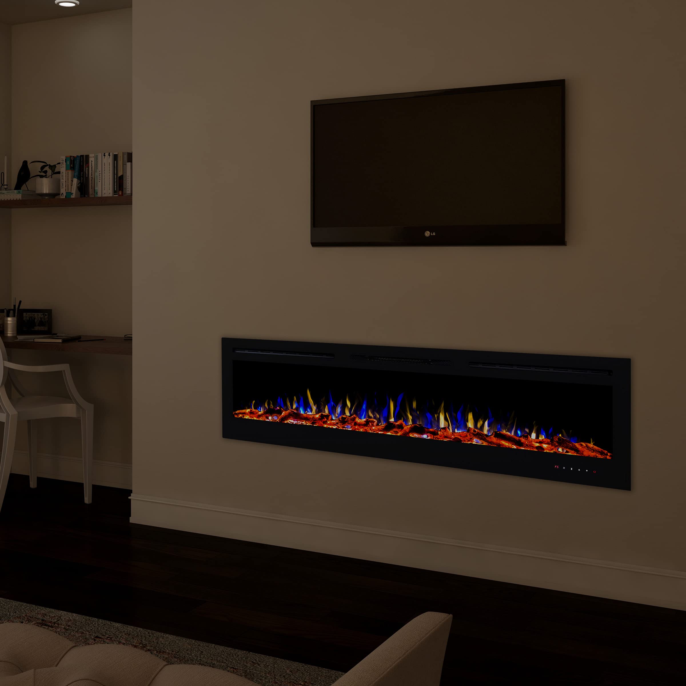 72β Electric Fireplace-Front Vent, Wall Mount or Recessed-3 Color LED Flame, 10 Fuel Bed Colors & 3 Media-Touch Screen & Remote Control by Lavish Home