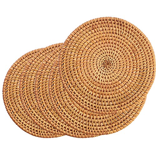 Rattan Trivets for Hot Dishes,Set of 5 PCS Kitchen Hot Pads for Coutertops,Pots and Pans,Decorative Woven Wood Place Mats for Dining Table,Heat Resistant Holders,Round Diameter 7.08" (Natural Gold)