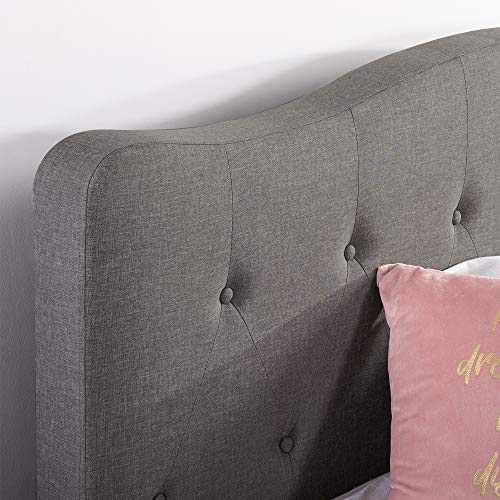 Mellow Janne Upholstered Platform Bed Modern Tufted Headboard Real Wooden Slats and Legs, Full, Classic Grey