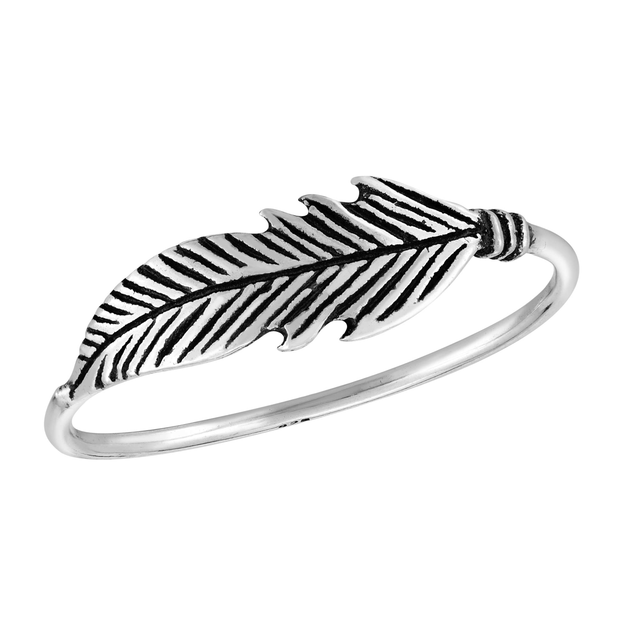AeraVida Heavenly Flight Vintage Feather Leaf .925 Sterling Silver Band Ring (8)