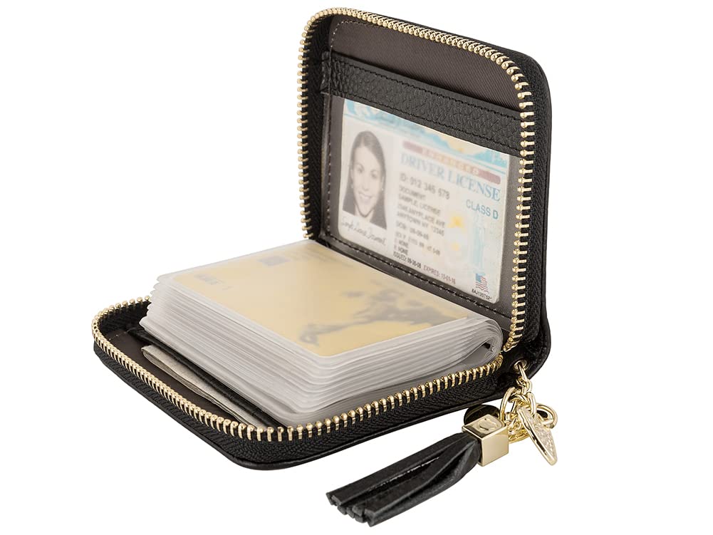 AGBIADD RFID Credit Card Holder, Small Leather Zipper Card Case Wallet for Women Compact Size (Minimalist,Pink)