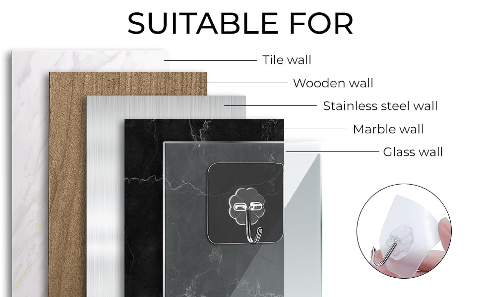AMAZOPEN Self Adhesive Hooks - 24 Packs of Transparent Wall Door Hooks Stick On/Extra Strong Sticky Hooks for Hanging Coat, Cloth, Towel, Key and More