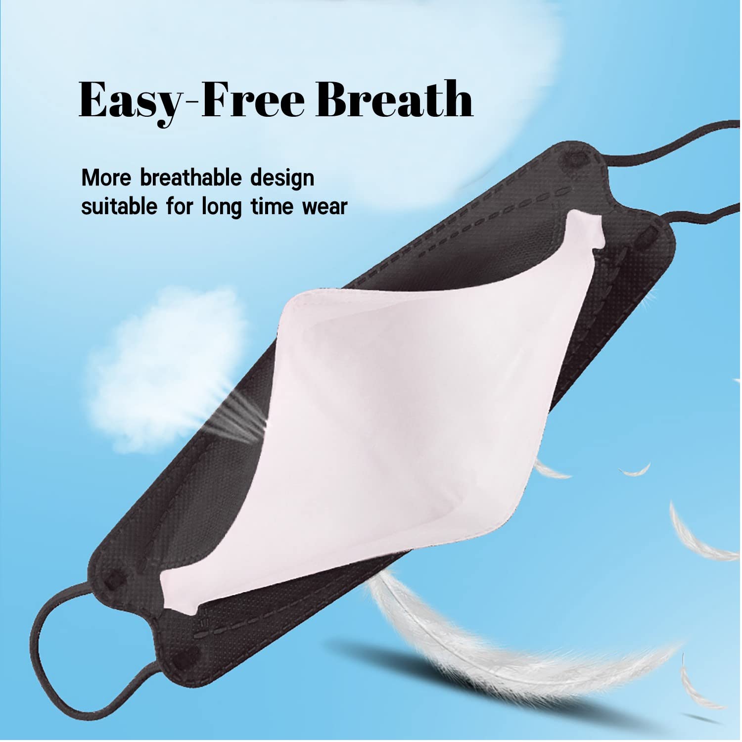 50PCS KF94 Mask, 3D Fish Type Masks for Adult, Protective Face Shield Mask 4 Layer with Adjustable Nose Clip Men Women Black