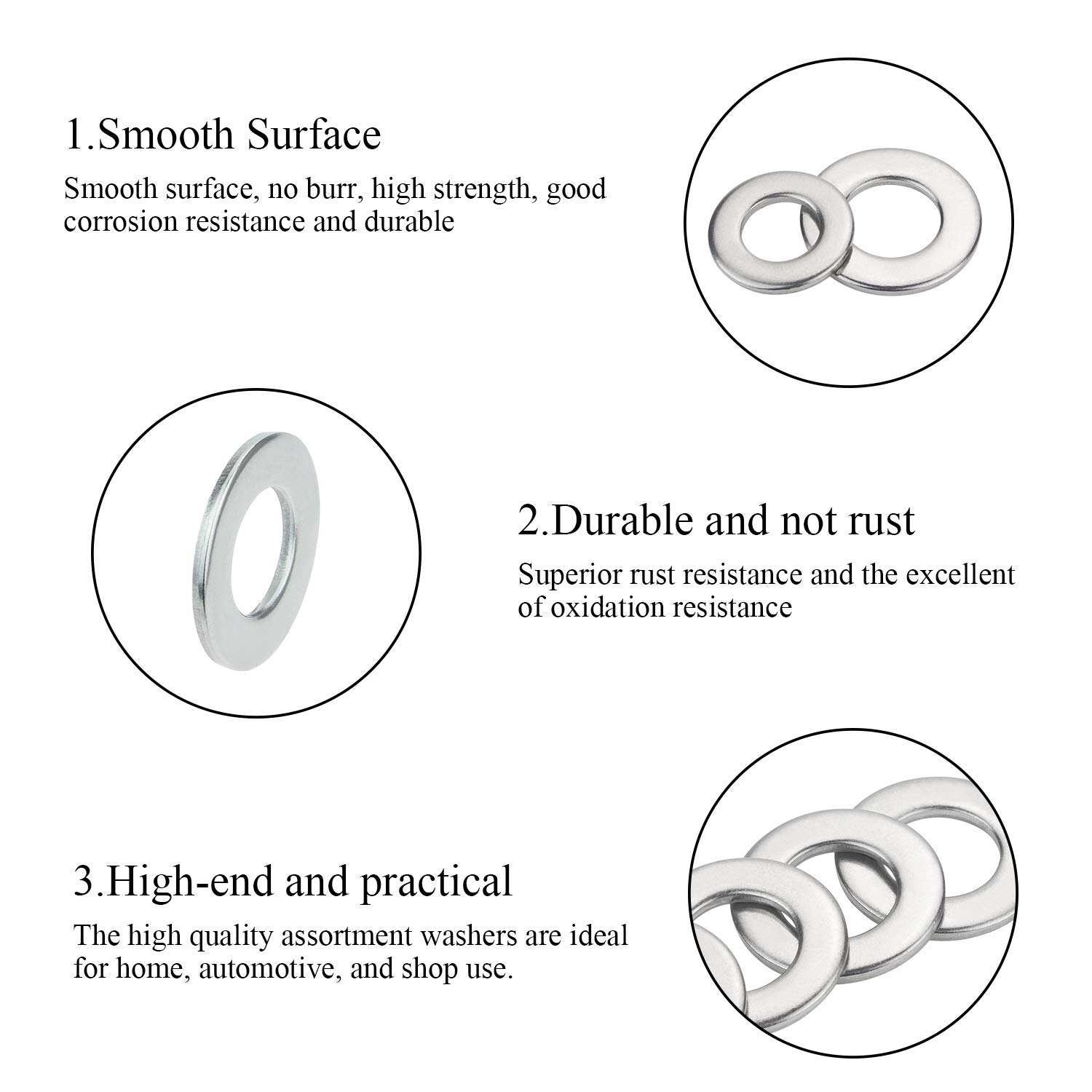 DYWISHKEY 700 Pieces 9 Sizes Stainless Steel Flat Washers Assortment Kit (M2 M2.5 M3 M4 M5 M6 M8 M10 M12)