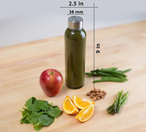 Epica 18 oz Clear Glass Bottles with Lids | Natural BPA Free Eco Friendly , Reusable Refillable Water Bottles for Juicing | Wide Mouth Liquid Storage Containers for Refrigerator | Water Bottle Set of 6