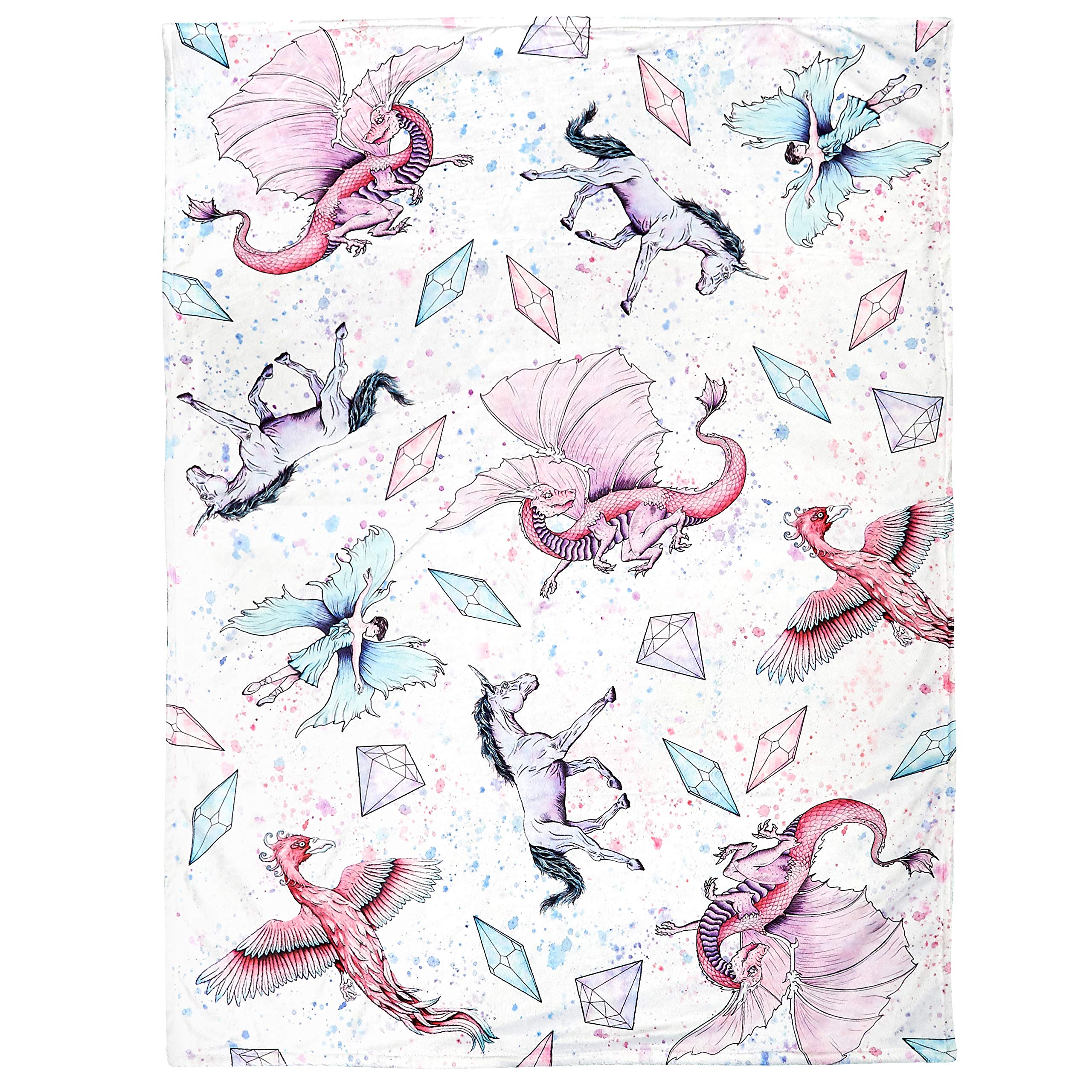 Girl's Dragon, Unicorn Fairy Baby Blanket | 30x40 Inches | Soft Minky Purple Fleece | Unique Baby Gift