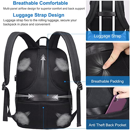 BOOEUDI Laptop Backpack 17.3 Inch TSA Friendly Large Travel Backpack for Men Women Business Carry On Backpack with USB Charging Port Anti Theft Computer Bag, Black