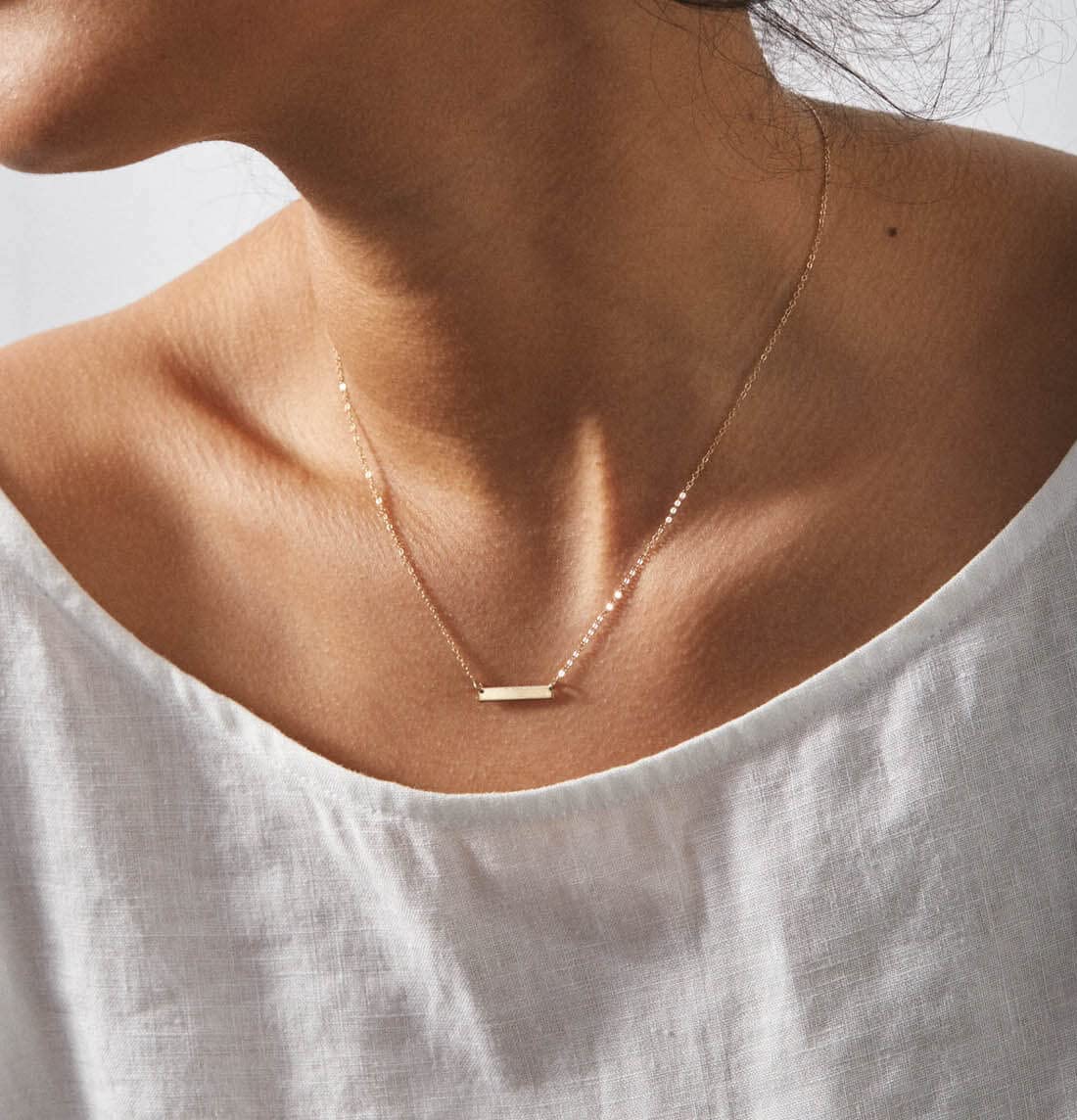 Aghfacy 14k Gold Plated Bar Necklace for Women | Dainty Choker with Tiny Bar Pendant | Adjustable Layered Necklace