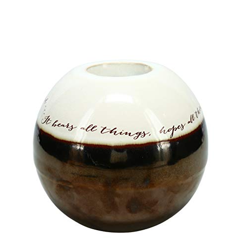 Pavilion Gift Company 88525 Patient Love is Kind It Bears Hopes Endures All Things 4.5 Inch Round Tealight Candle Holder with Unique Reflective Glaze, Cream