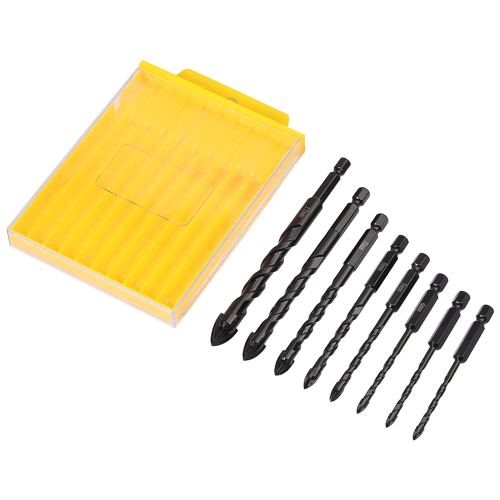 8 Pcs Masonry Drill Bits Set Cross Tungsten Carbide Ceramic Tile Drill Bits for Porcelain Ceramic Tile, Concrete, Brick Wall, Glass, Mirrors, Plastic Masonry and Wood Size 3, 3, 4, 5, 6, 8, 10,12mm