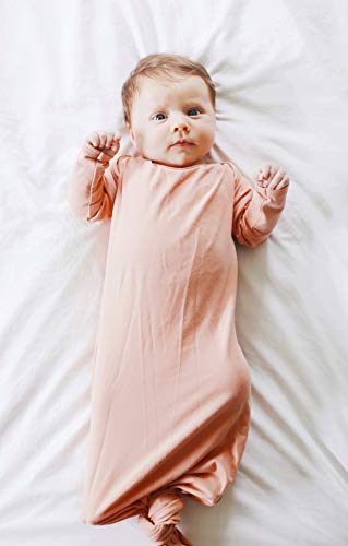 Marlowe & Co Organic Cotton Knotted Newborn Baby Gown, Soft Sleeper Gown for Baby Boy and Girl (Dusty Rose, 0-3 Months)