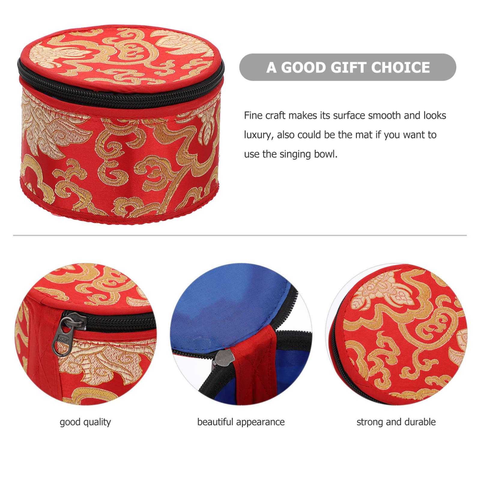 Brocade Cushion Carry Bag Singing Bowl Case Storage Bag: Singing Bowl Carry Case Bag Zippered Tibetan Sound Bowl Cover Container for Buddhist Meditation Bowl 16CM Cushion Meditation Bowl