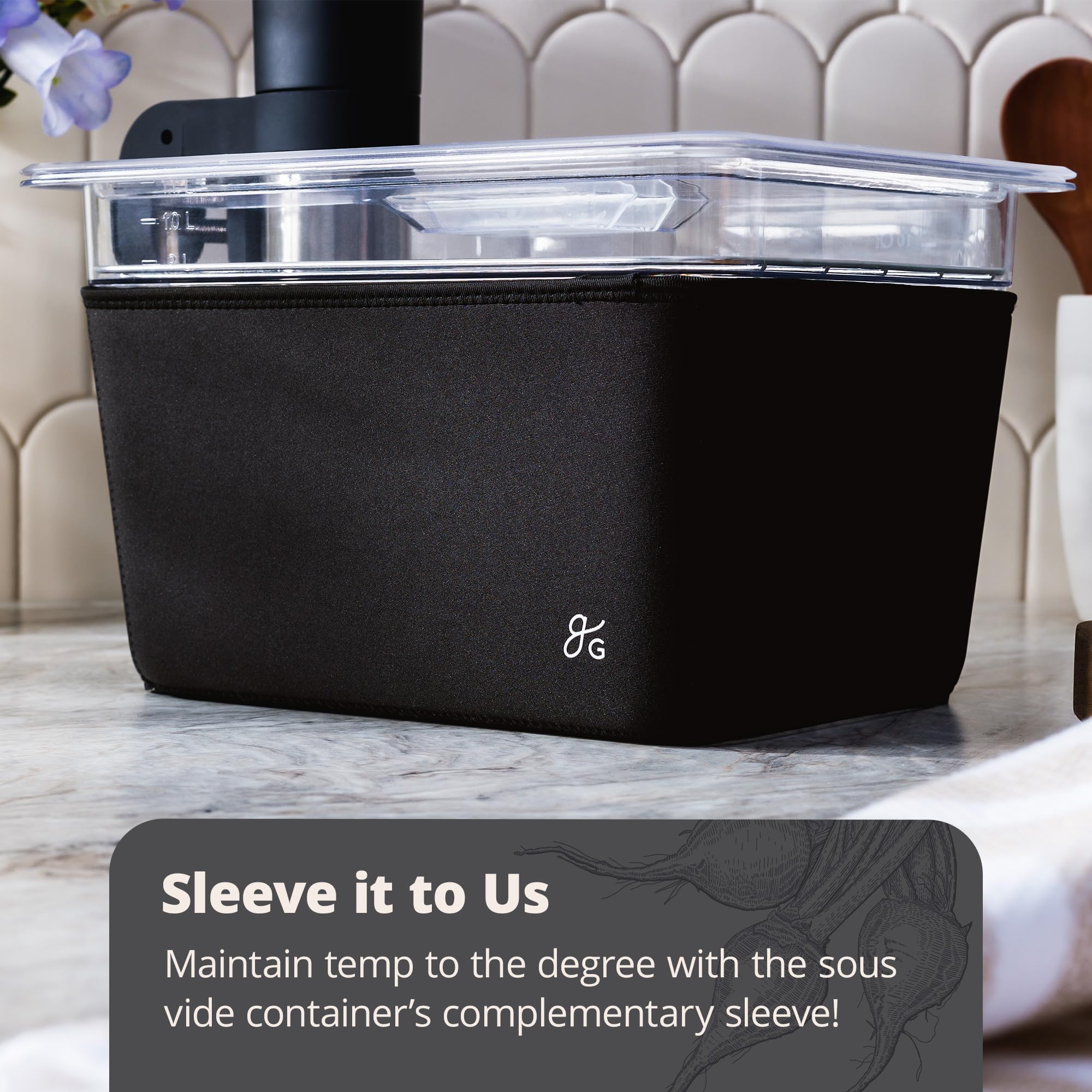 Greater Goods Sous Vide Container 12 Qt with Stainless Steel Rack, Insulation Sleeve, and Lid, (Onyx Black)