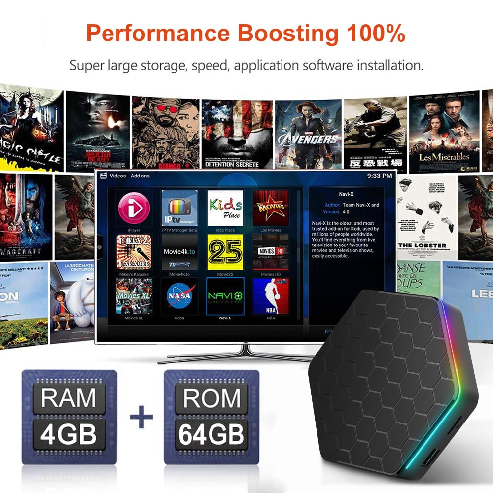 Android TV Box 12.0 4GB RAM 64GB ROM H618 Quad-Core Cortex-A53 CPU Mali-G31 MP2 Android Box 3D 6K TV Box Support WiFi6 2.4Ghz/5.0Ghz Dual Band WiFi BT5.0 Set-top Box