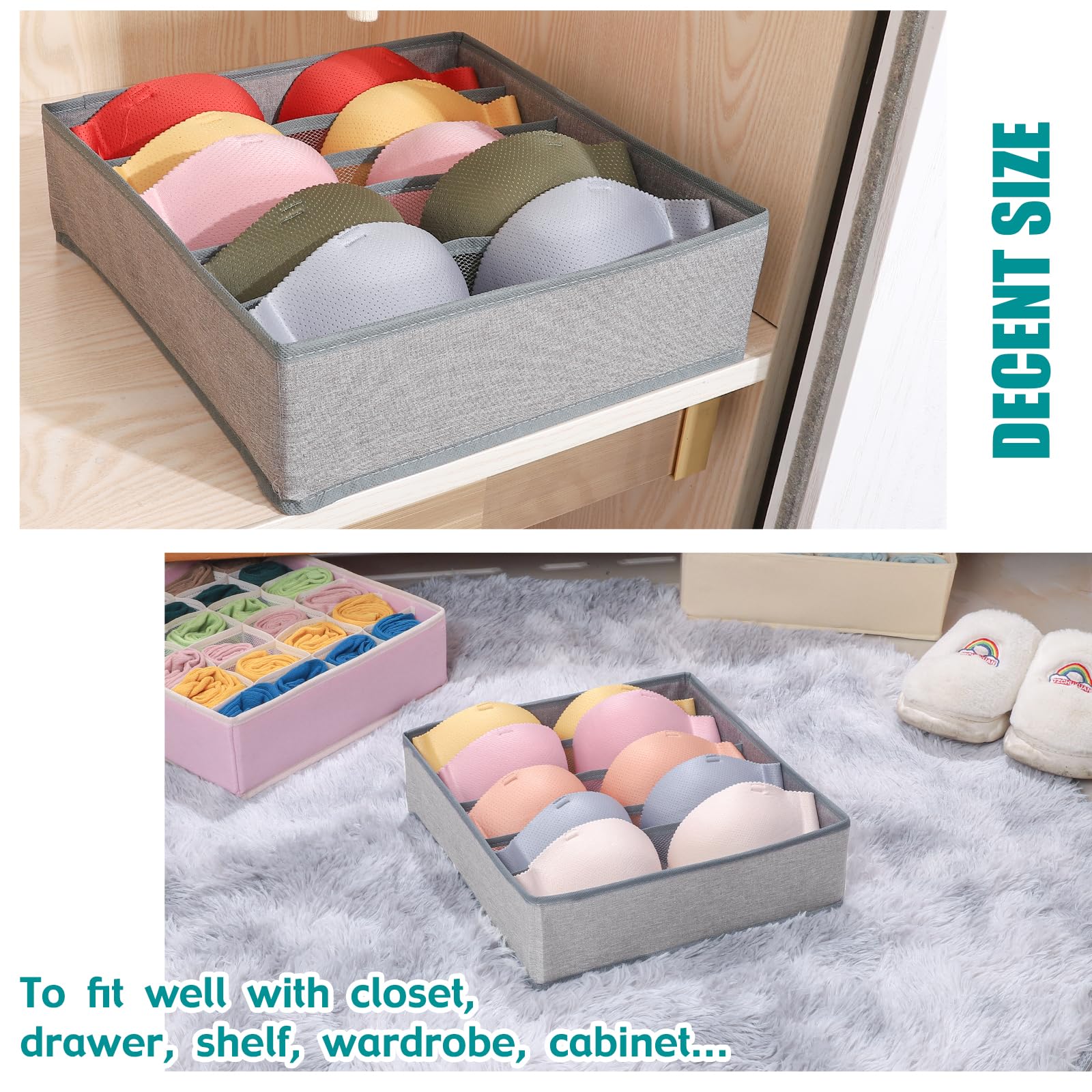 Cawek Bra Storage Drawers Organizer for Clothing Underwear Drawer Organizer Dividers Foldable Storage Cube Bins for Bra,Socks, Underwear,3 Pack (Grey)
