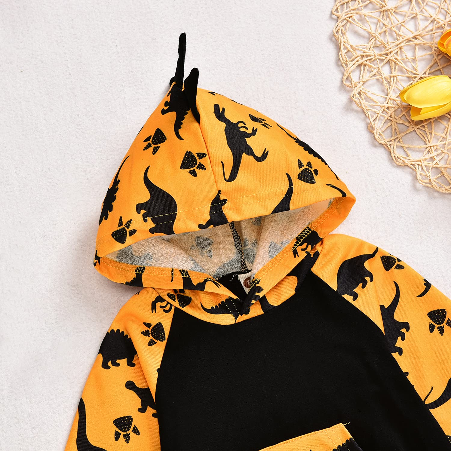 Aalizzwell 4T- 5T Toddler Boys Dinosaur Sweatsuits Hoodie Outfit Long Sleeve Fall Winter Spring Clothes Yellow Dino