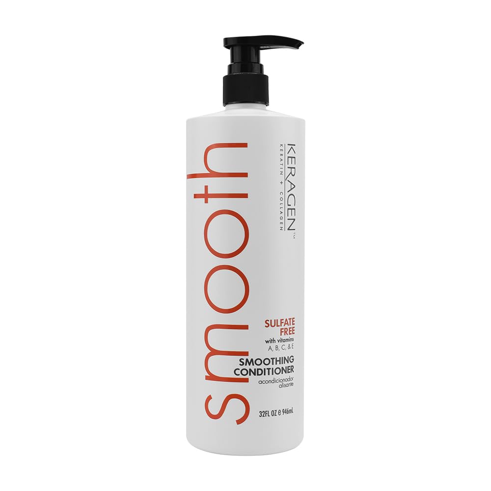 KERAGEN - Smoothing Conditioner with Keratin and Collagen for All Hair Types, Sulfate Free, 32 Oz - Moisturizes, Strengthens, Protects Color and Repair - Panthenol, Vitamins, and Jojoba Oil