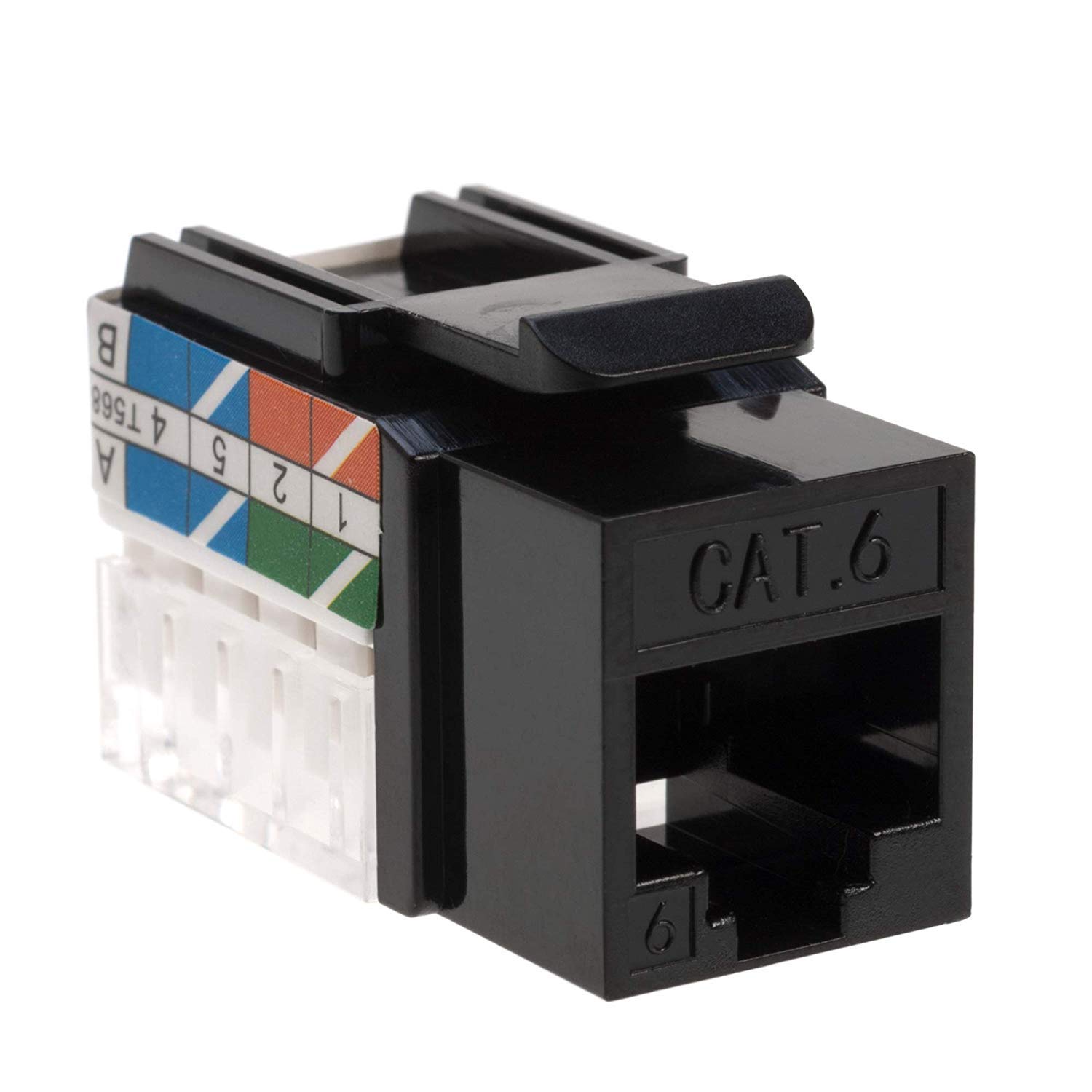 SATMAXIMUM Cat6 Keystone Ethernet Wall Jack Punch Down UTP 45-Degree (Easier Termination Than 90-Degree), RJ45 Slim Profile Speed Termination 45° Angled Black (50 Pack)