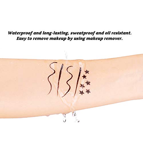LOKFAR 6 Pcs Double-Side Liquid Eyeliner Stamp Pen Set, Eye Liners for Women Waterproof Eyeliner Pencil Black Eye-liner Stencils Long-Lasting Tattoo Makeup-Triangle,Star,Moon,Heart,Flower,Smiley
