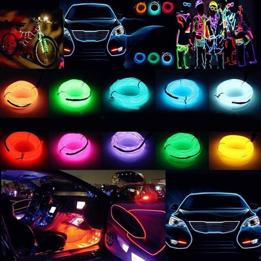 ABALDI El Wire Car LED Interior Lights, Neon Glowing Strobing Electroluminescent Wire Lights for Car Decorations(5m/16ft, Red)
