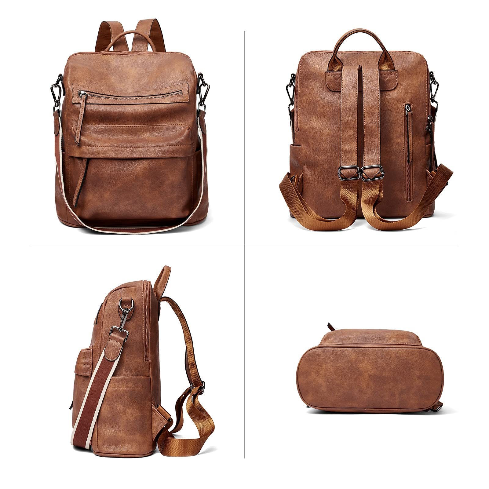 BROMEN Backpack Purse for Women Fashion Leather Designer Travel Large Ladies Shoulder Bag with Women Wallets