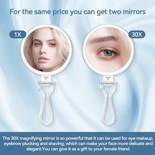 B Beauty Planet Magnifying Mirror, 30X Hand Mirror with Handle for Travel Magnifying Mirror, Handheld Magnifying Mirror with Double Side 30X/1X Magnification, 30X Handheld Mirror for Eyes Makeup 5 in