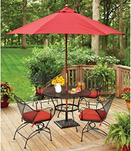 Better Homes and Gardens Clayton Court 5-piece Patio Dining Set, Wrought Iron Table and 4 Chairs, Red Cushions, Seats 4
