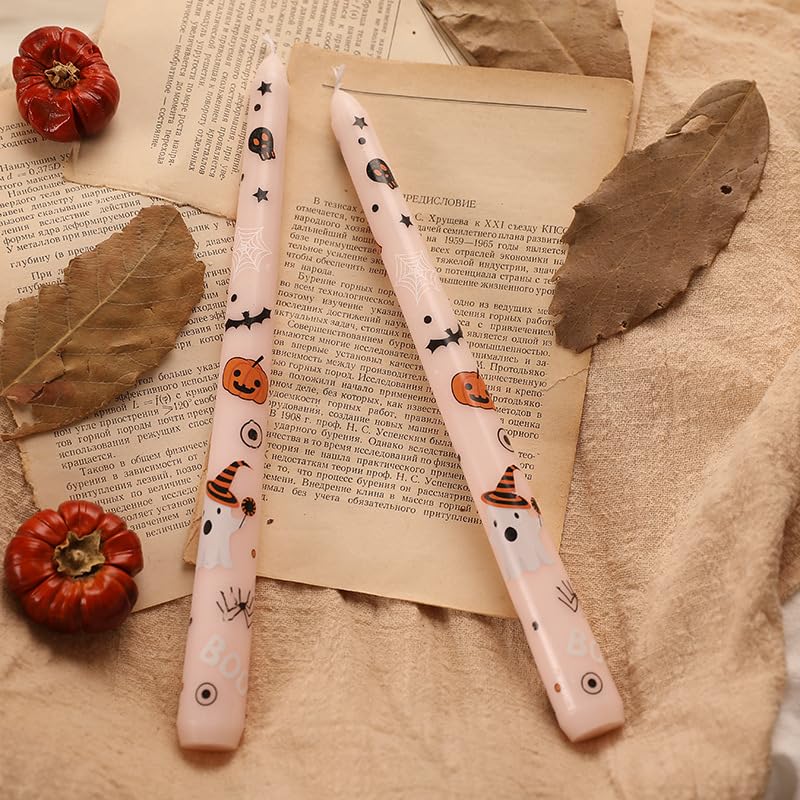 8 Pcs Halloween Taper Candles, 10 Inch Tall Decorative Candles Orange & Pink Ghost Pumpkin Decorative Taper Candles - Ideal for Halloween Party Dinner Table Decorations