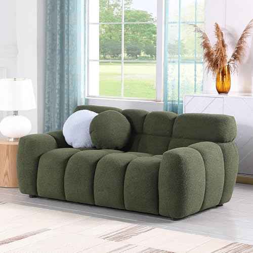 Alberobelo Boucle Sofa for Living Room, Cloud Couch with Solid Eucalyptus Frame & Cloud Pillow, Mid Century Modern Couch for Office Living Room Coffee Room (Green, 65"-Loveseat)