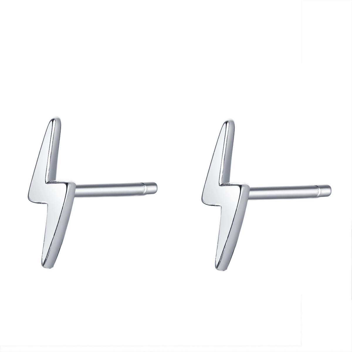 925 Sterling Silver Lightning Bolt Stud Earrings, Minimalist Small Stud Earrings for Women (Lightning - Silver)