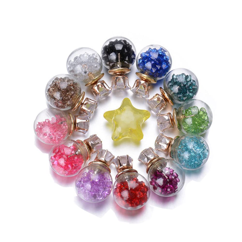 5 Pack/Set CZ White/Blue/Black/Rainbow/Red Diamond Crystal Multicolor Drift sand Beads Glass Ball double-sided piercing Zircon Stud Post Earrings For Women Girls