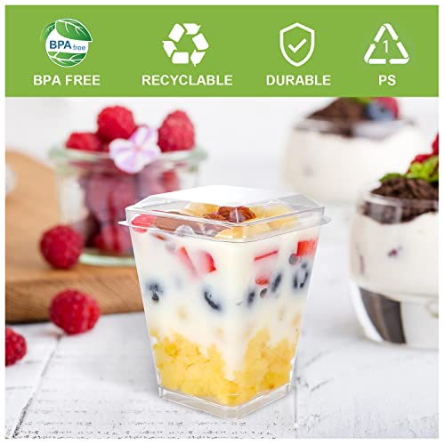 EASERCY 75 Pack 3 oz / 4.8 oz / 5 oz Plastic Dessert Cups with Lids and Spoons, Parfait Cups with Lids Appetizer Cups for Party, Mini Dessert Cups with Spoons for Pudding Fruit