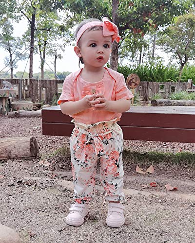 Mioglrie Newborn Baby Girl Clothes 3-6 Months Infant Girls Pink Romper Pants Headband 3PC Clothes Outfits Set