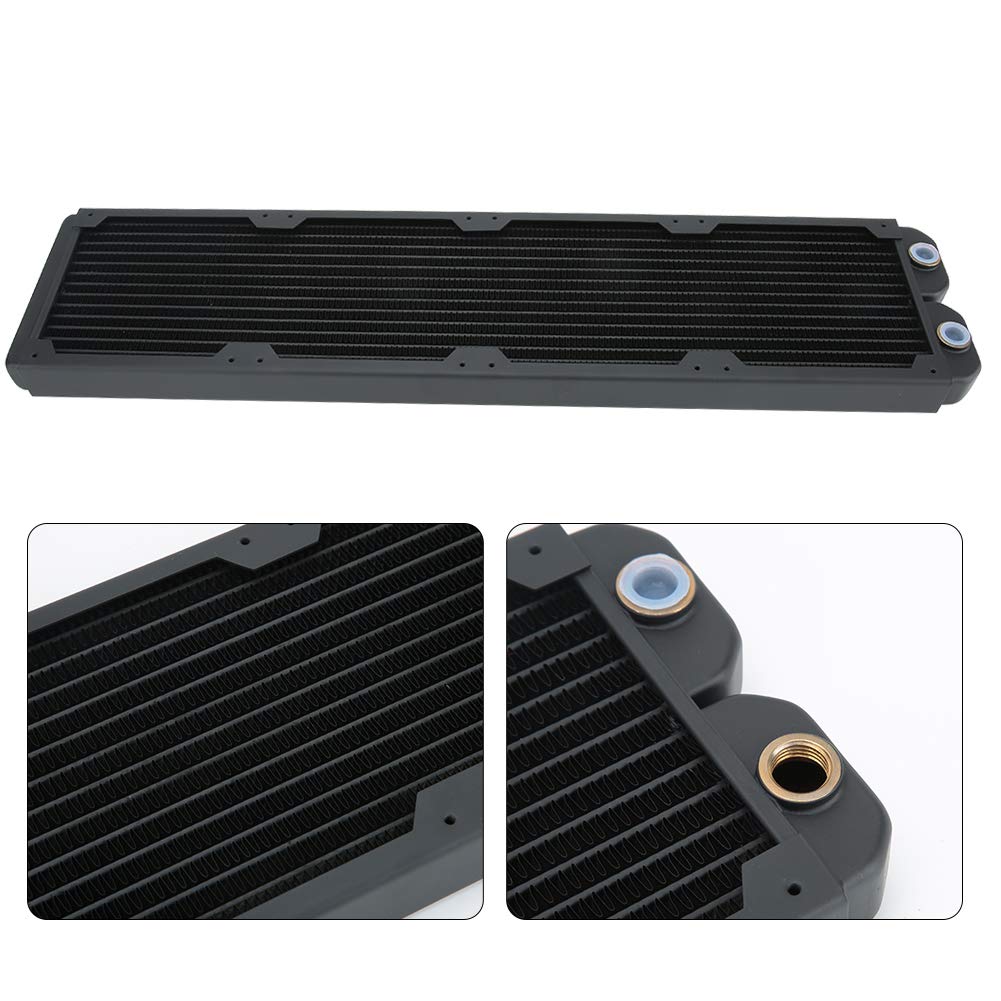 Copper Radiator 480mm, Water Cooling Radiator, 14 Tubes Heat Exchanger CPU Heatsink Cooler Fast Heat Dissipation for PC Computer - Black