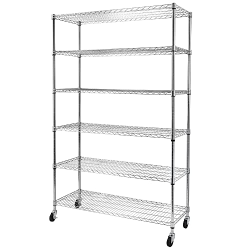 47.24 "L × 17.72 "W × 70.87 "H Wire Shelf Unit Storage Car Metal Shelf Rolling Utility Car, 6-Layer Caster Adjustable Layer Rack Restaurant Garage Pantry Kitchen