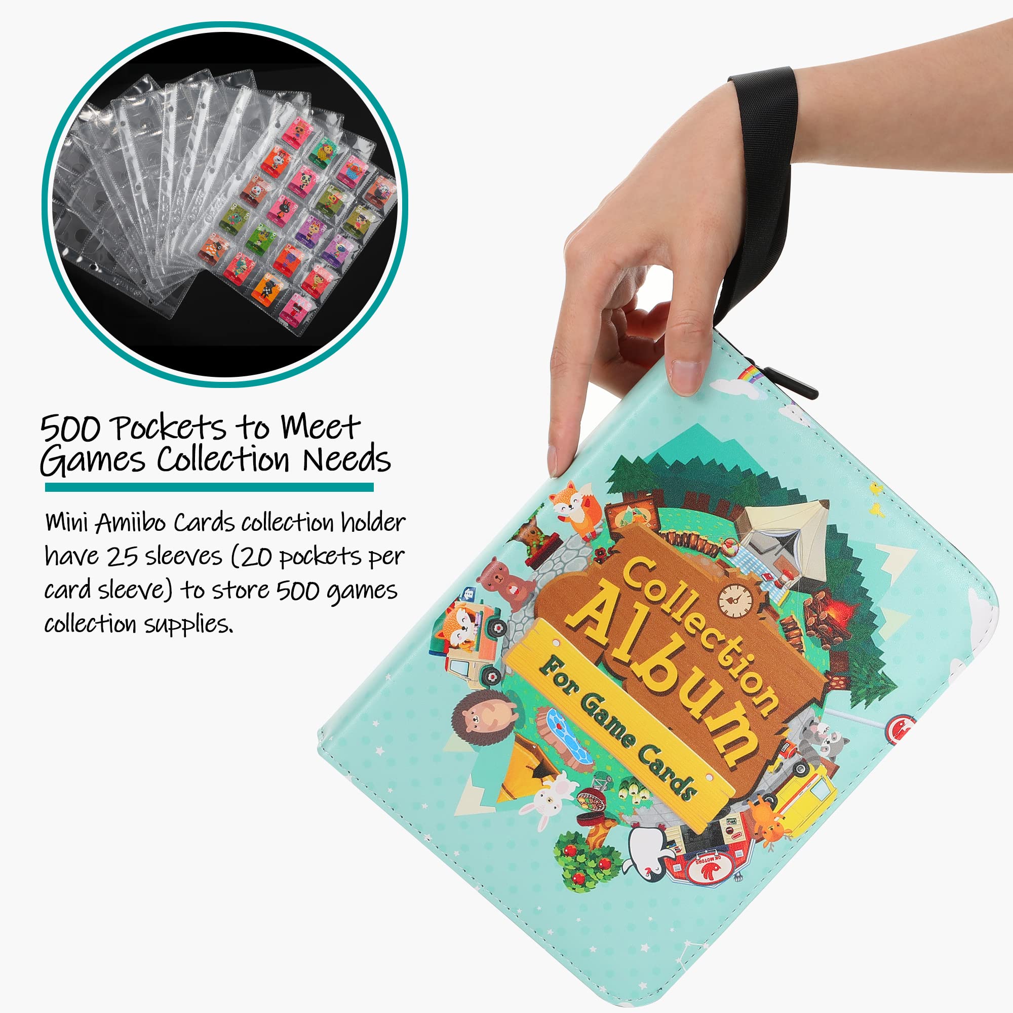 500+ Game Card Holder Compatible with Animal Crossing Mini Amiibo Cards, Cartridges Organizer Binder fit for Nintendo Switch PS Vita Games SD Memory Cards