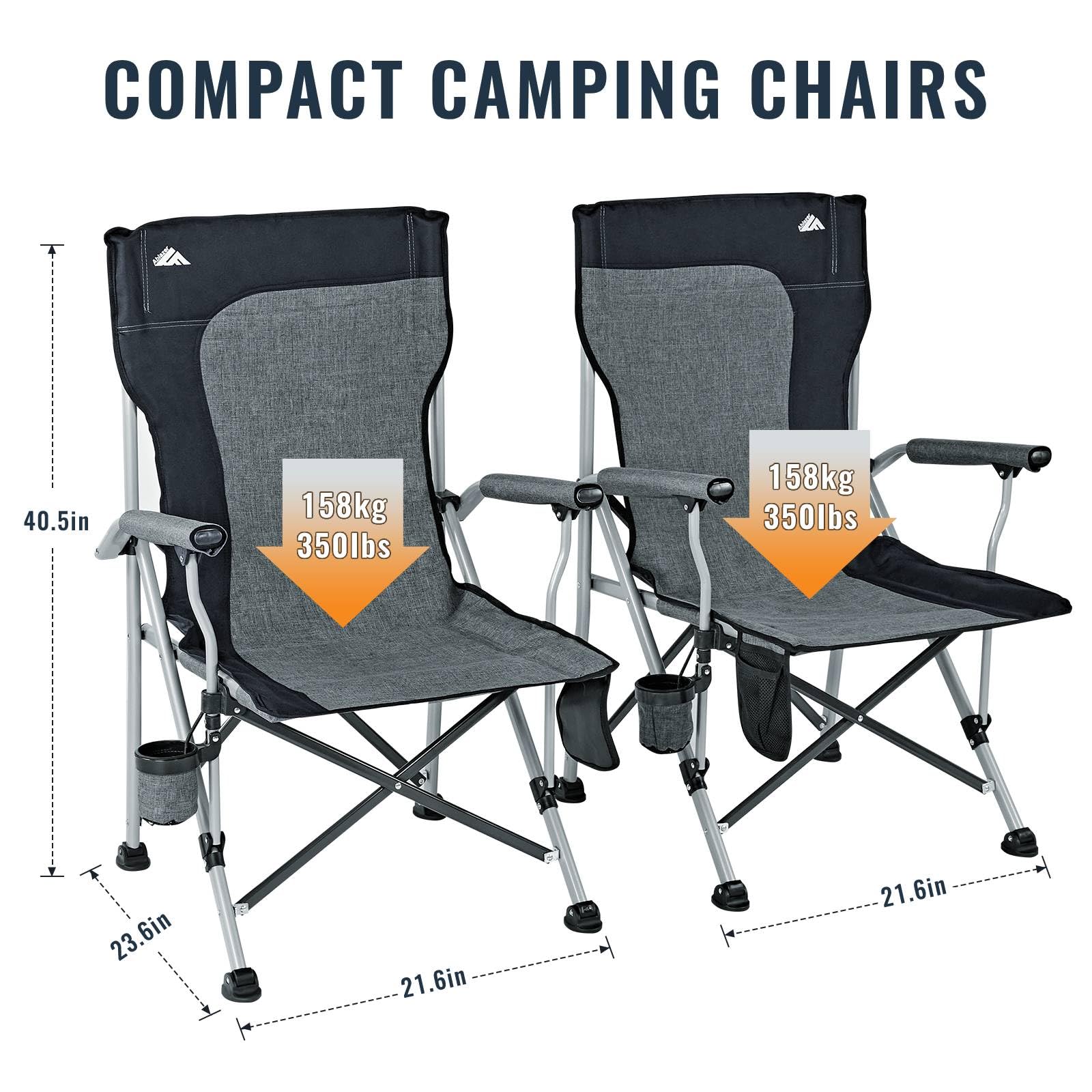Ablazer 2 Pack Camping Chairs for Adults, Portable Hunting Chair Supports 350lbs, Oversized Heavy Duty Folding Chair for Camping Padded Seat Outdoor Lawn Folding Chair with Side Pockets