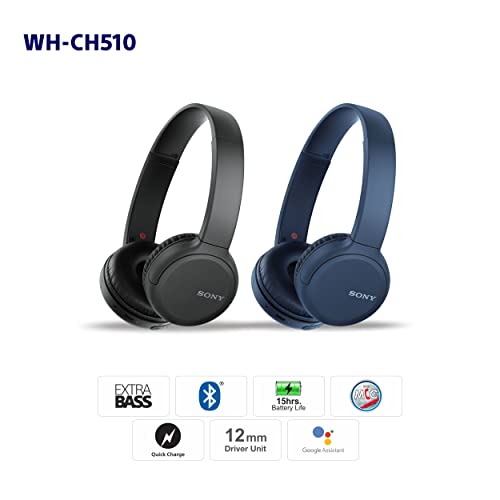 Sony Wireless Headphones WH-CH510: Wireless Bluetooth On-Ear Headset with Mic for Phone-Call, Black