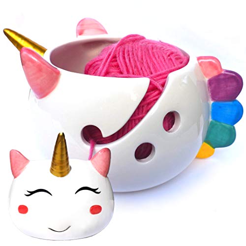 Unicorn Yarn Bowl for Knitting - Ceramic Knitting Bowl Extra Large 8.5β- Ceramic Yarn Bowl Crochet Accessories Yarn Holder Storage Gift for Knitters