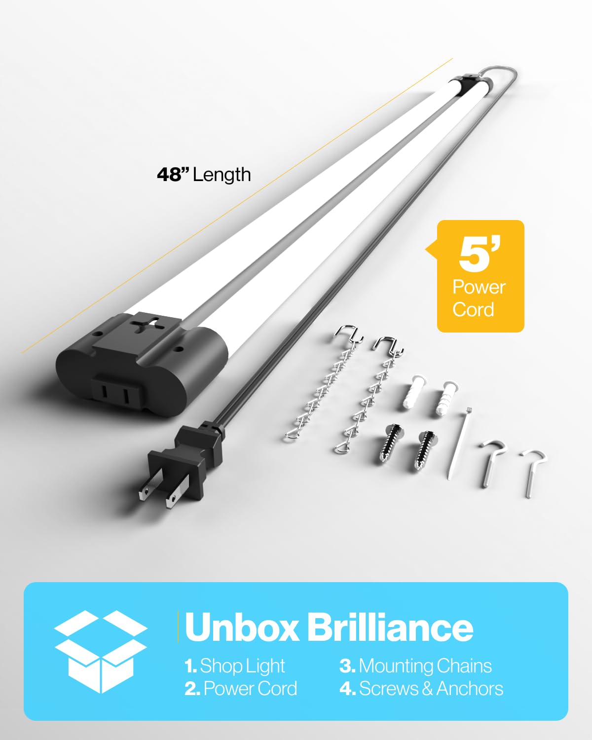 Sunco 8 Pack Linkable LED Utility Shop Light, 4500 LM, 6000K Daylight Deluxe, 4 FT, 48 Inch Integrated Fixture for Garage, 40W Equivalent 150W, Surface + Suspension Mount, Black