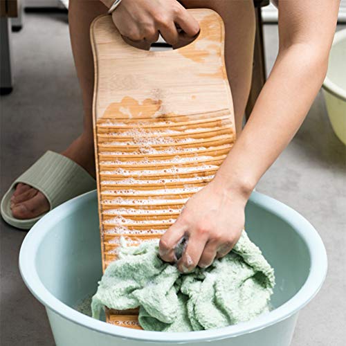 TOPBATHY Wood Washboard Practical Clothes Bamboo Washboard Anti-slip Laundry Cleaning Board Manual Clothes Washing Tool for Home School - 60cm